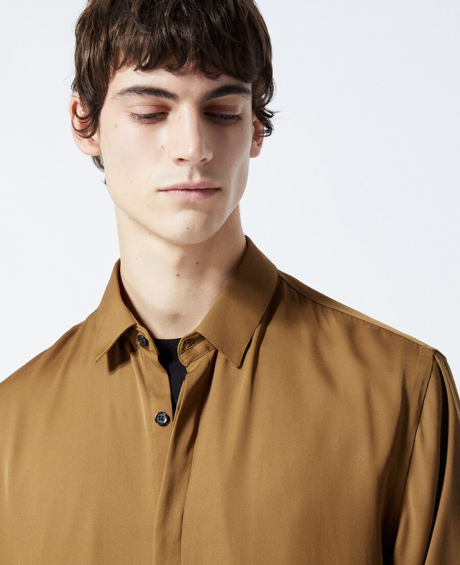 Flowing satin-effect khaki shirt | The Kooples - UK