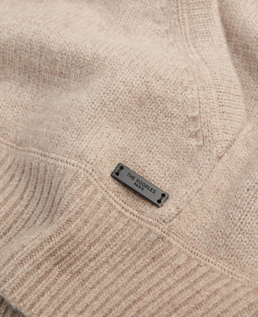 Roomy hooded beige wool sweater | The Kooples - US