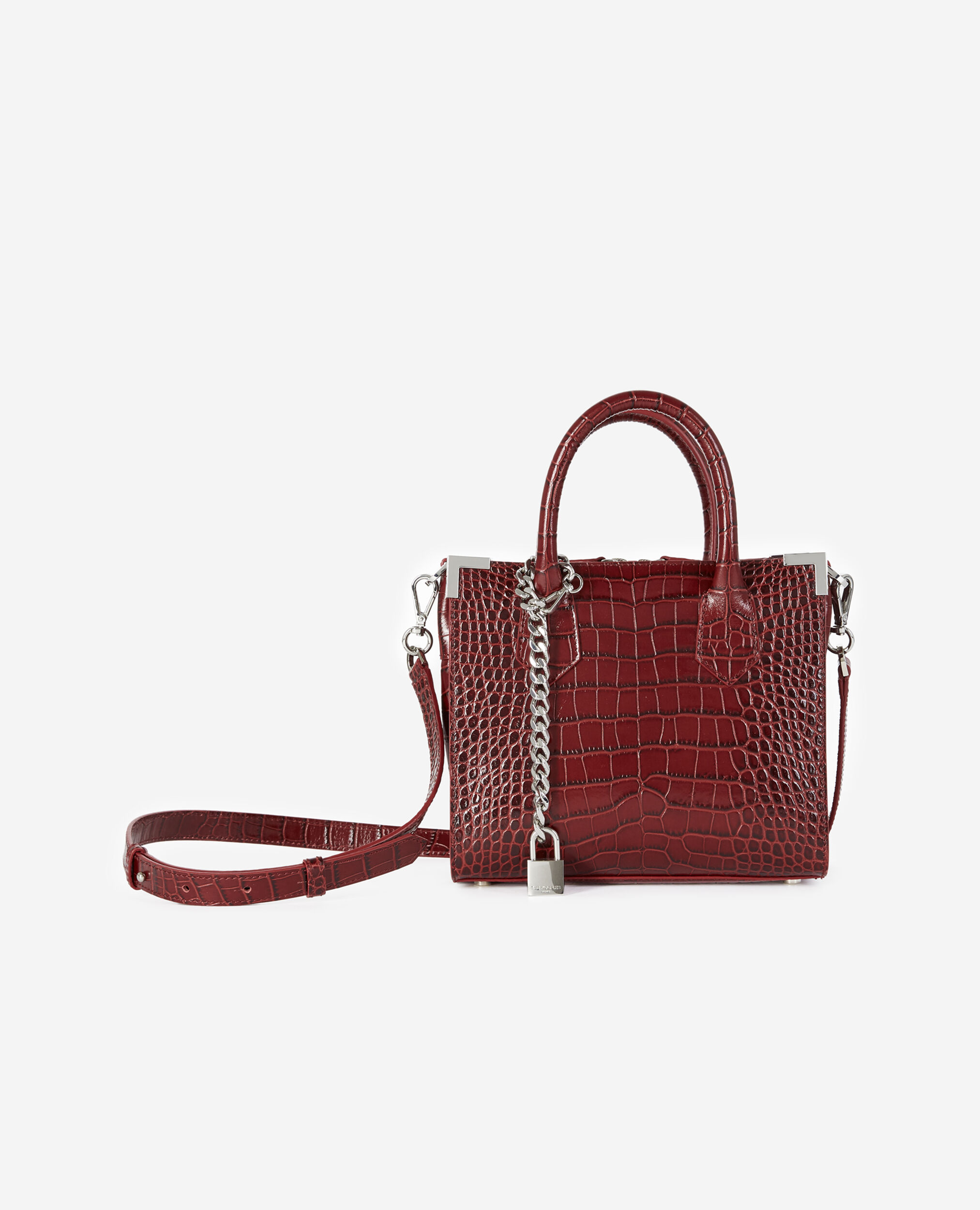 croco-print Ming bag in red leather | The Kooples