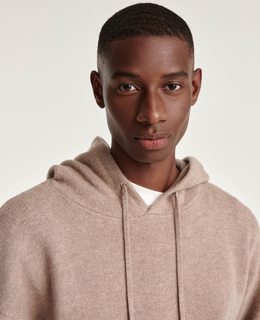Roomy hooded beige wool sweater | The Kooples
