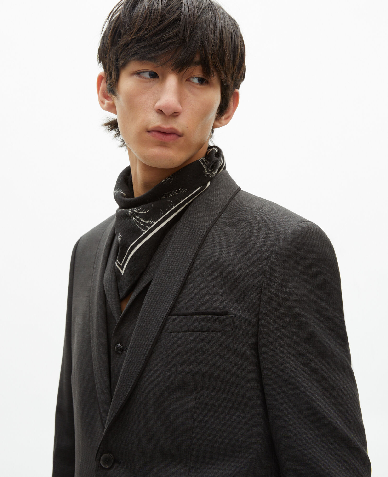 Black wool blend suit jacket with micro-check pattern| The Kooples