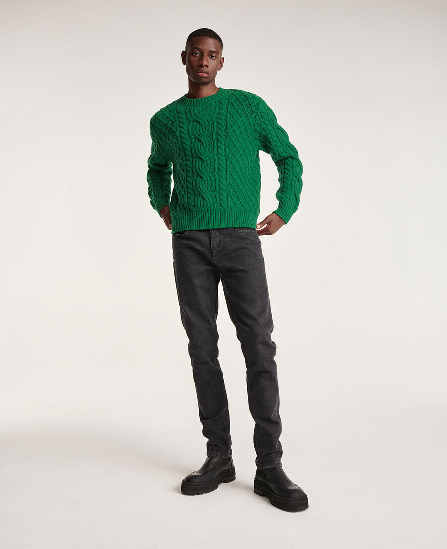 Pull laine vert à torsades | The Kooples - France