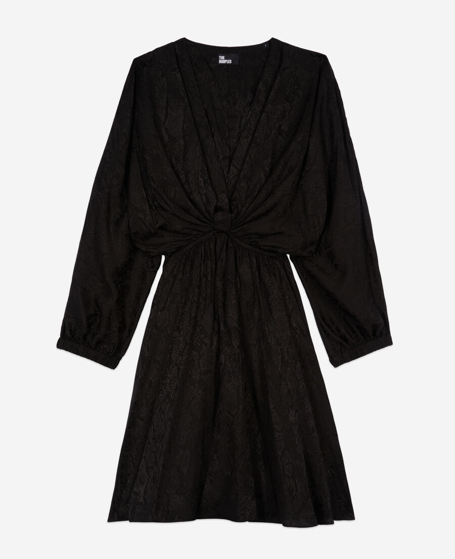 Short black python jacquard dress with draping| The Kooples